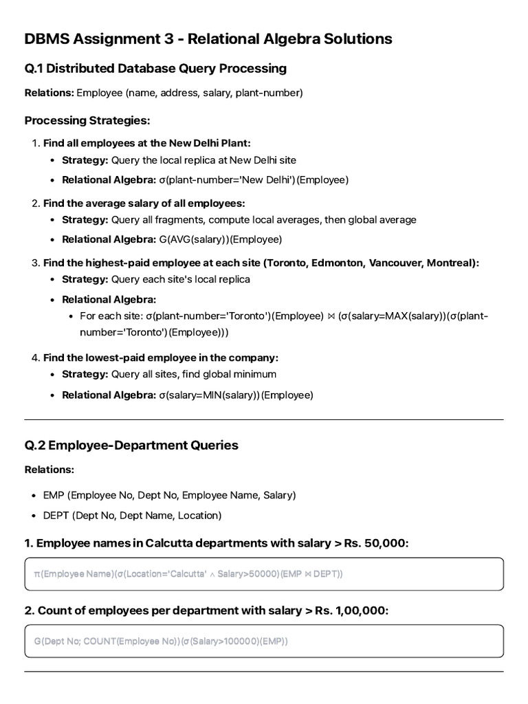 DBMS Assignmentdeepak - Relational Algebra Solutions | PDF | Mathematical Concepts | Mathematics
