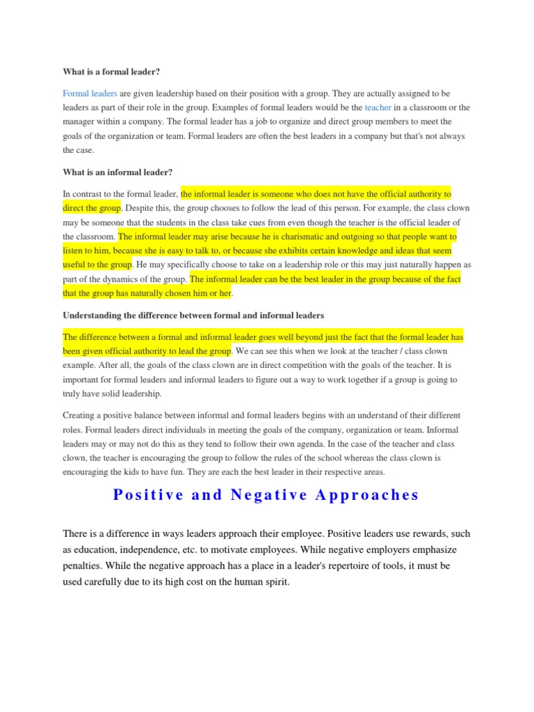 What Is A Formal Leader | Download Free PDF | Servant Leadership ...