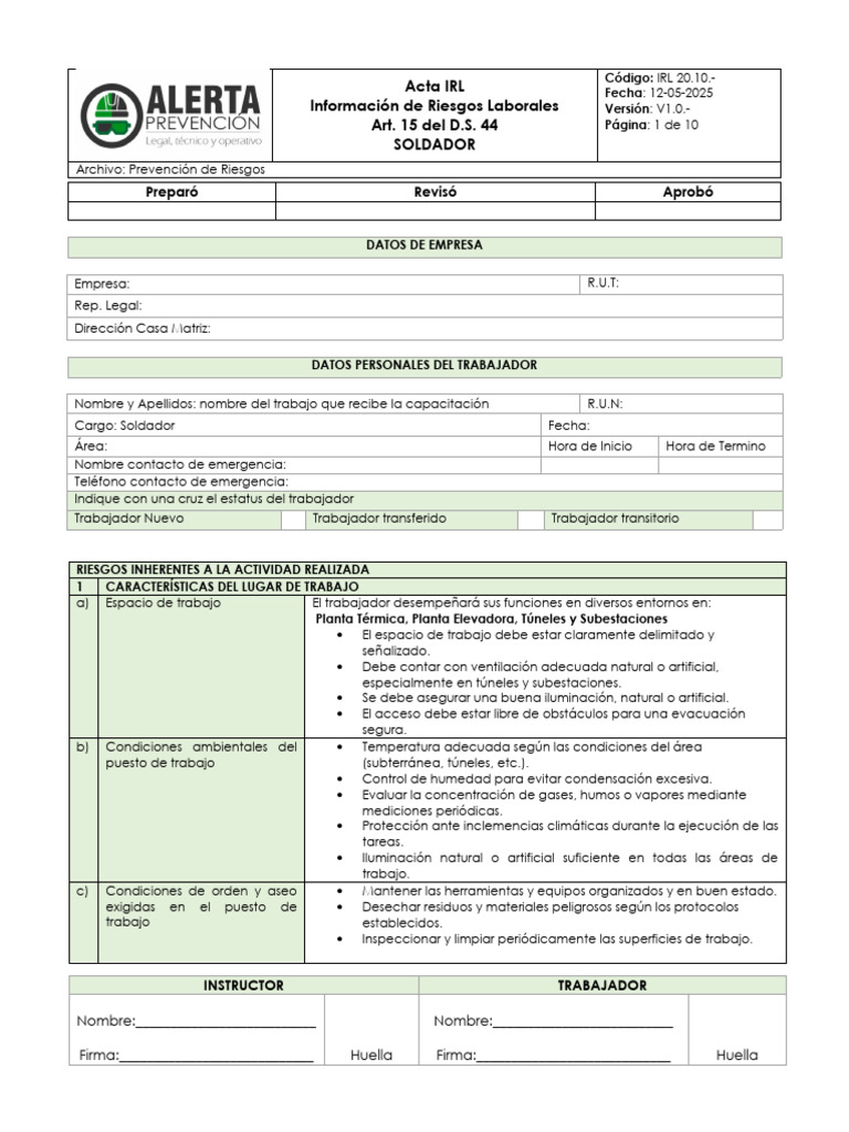 IRL 20.10. - Acta IRL Soldador V1.0. | PDF | Soldadura | Construcción