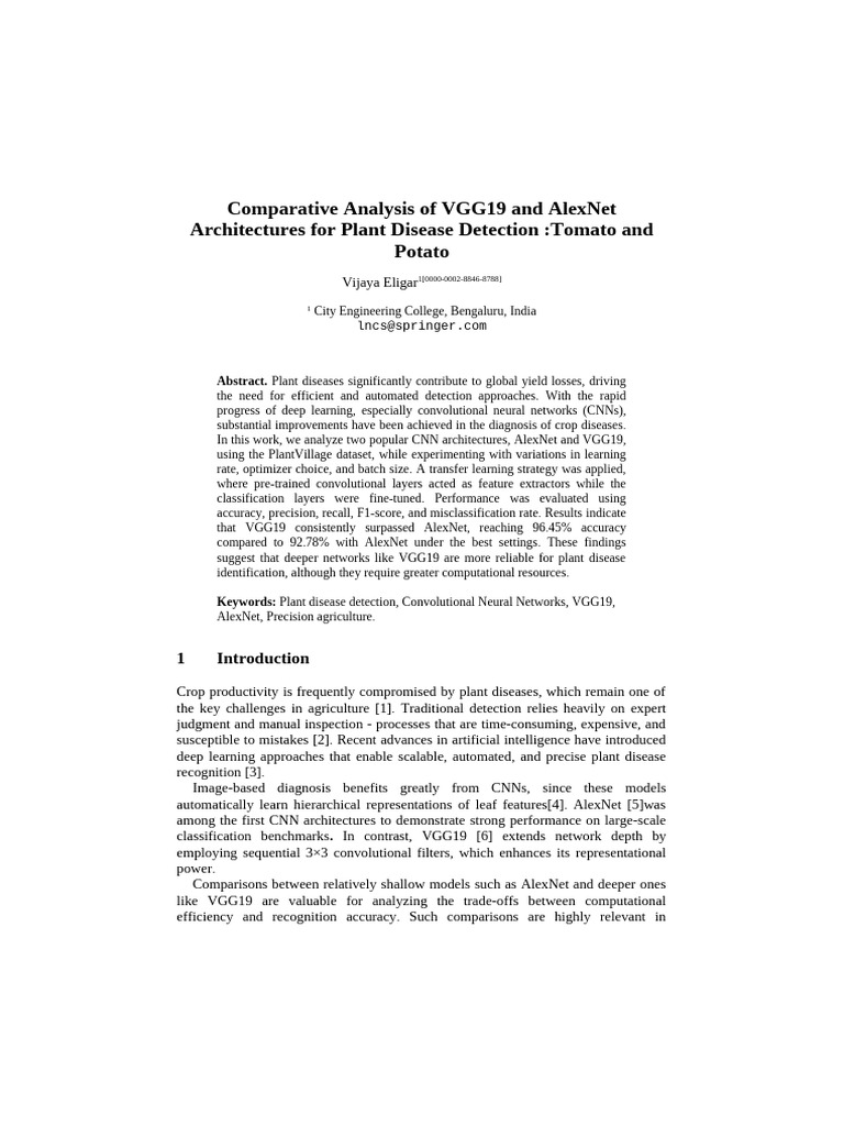 Comparative Analysis of VGG19 and AlexNet Architectures For Plant Disease Detection | PDF | Deep ...