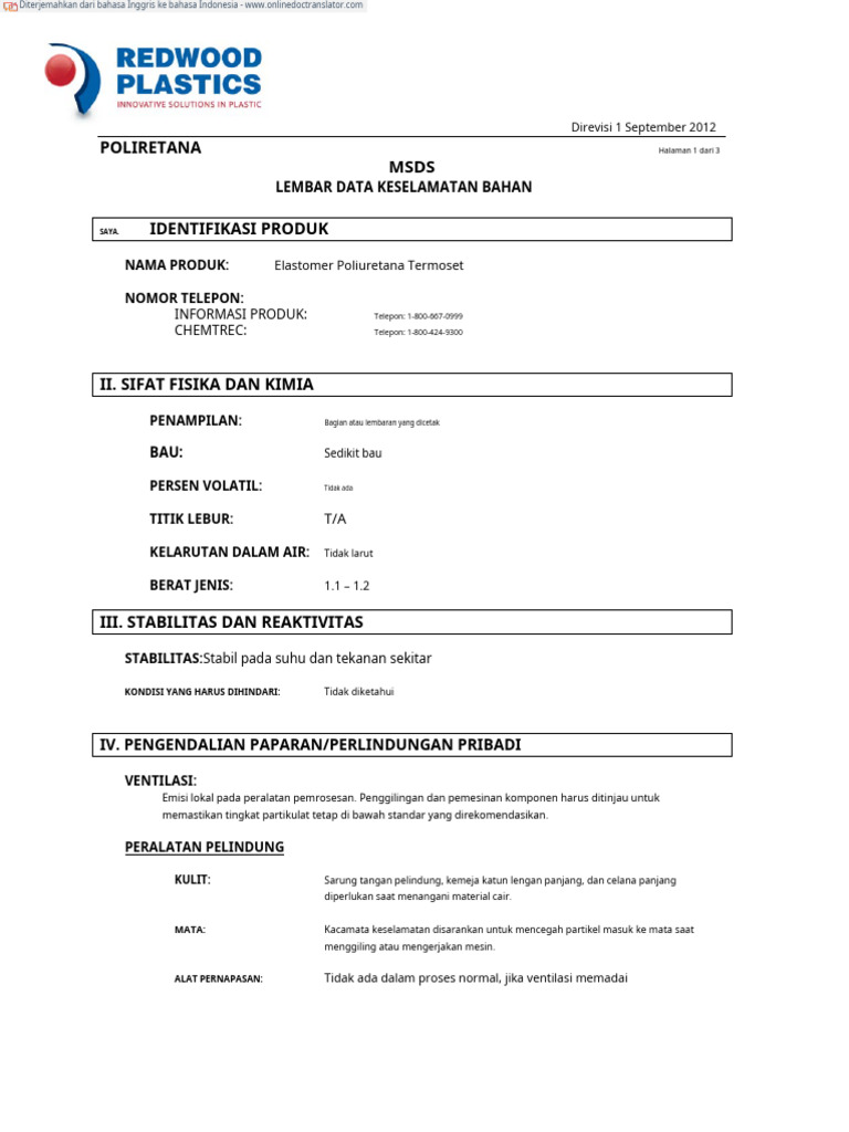 MSDS Elastomer Poliuretana Termoset | PDF