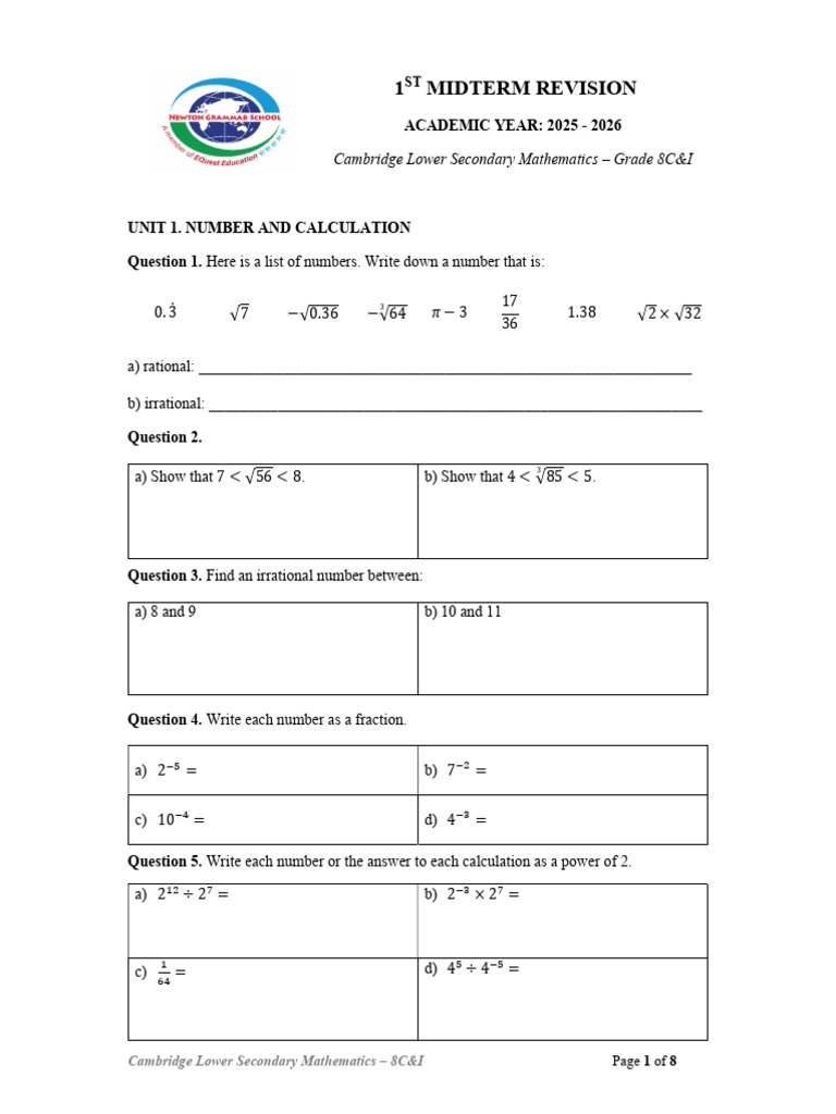 Grade 8C&I Math Midterm Revision | PDF | Arithmetic | Mathematics