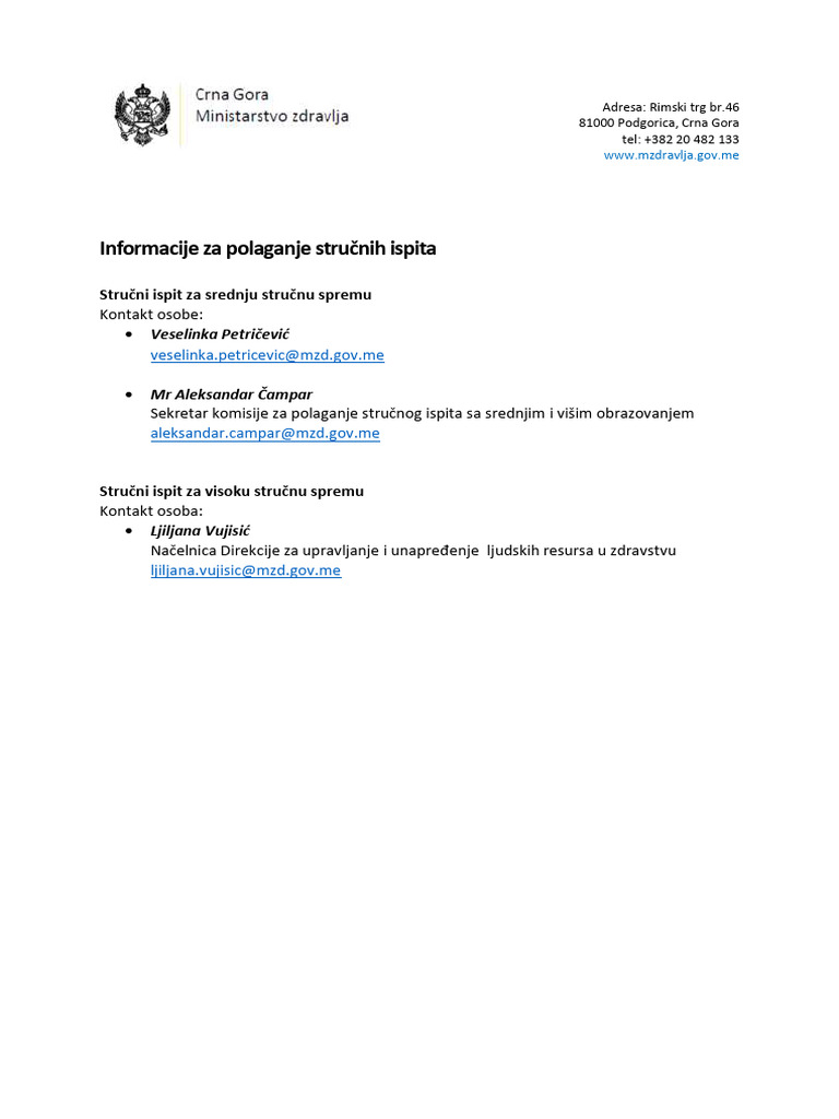 Informacije Za Polaganje Stručnih Ispita | PDF