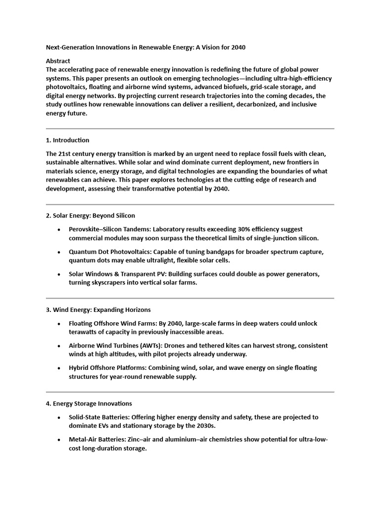Next Generation Innovations in Renewable Energy | PDF | Renewable ...