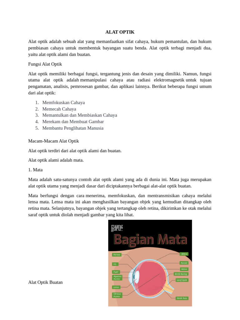 Panduan Lengkap Alat Optik dan Fungsinya | PDF