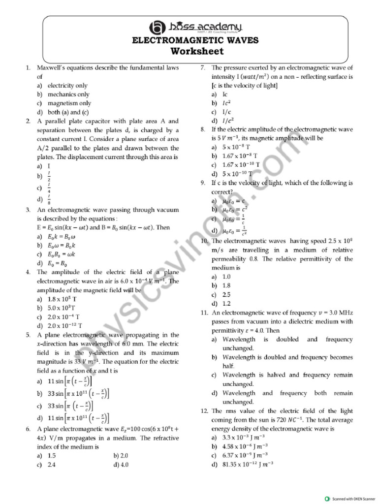 5.EM Waves Worksheet QP With Key Watermark | PDF