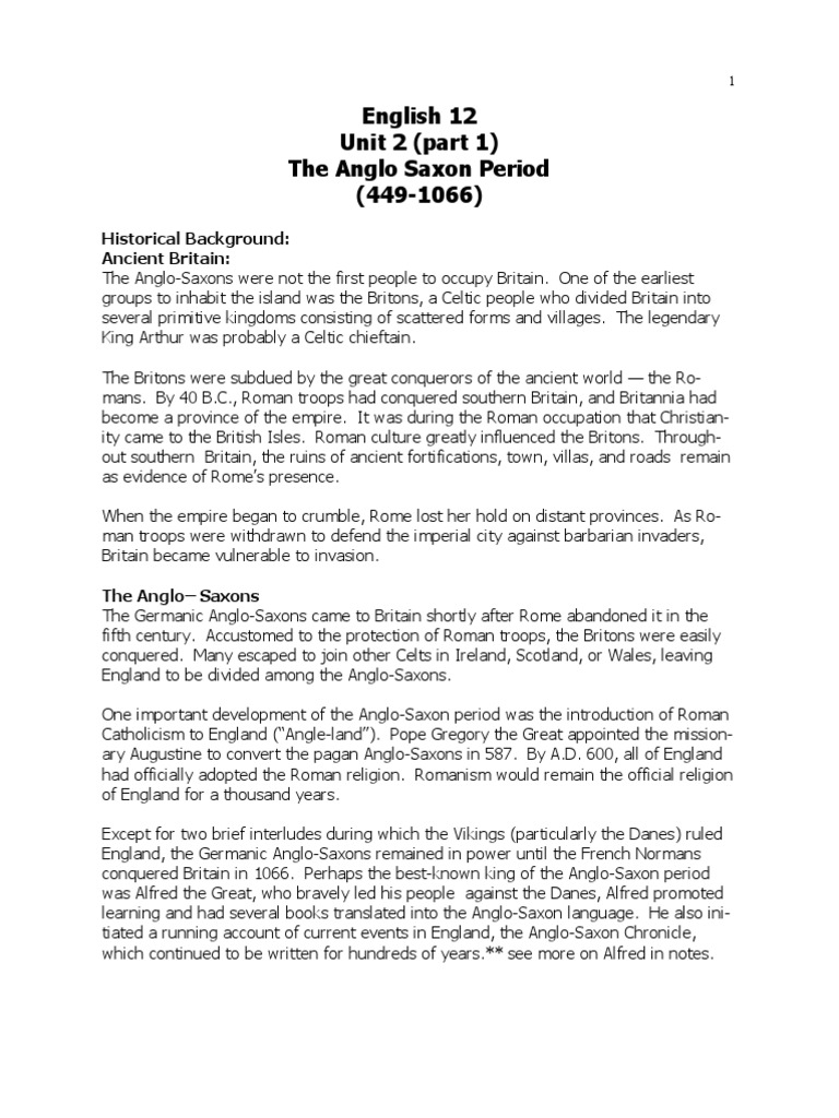 The Anglo-Saxon Period Overview | PDF | English Language | Linguistics