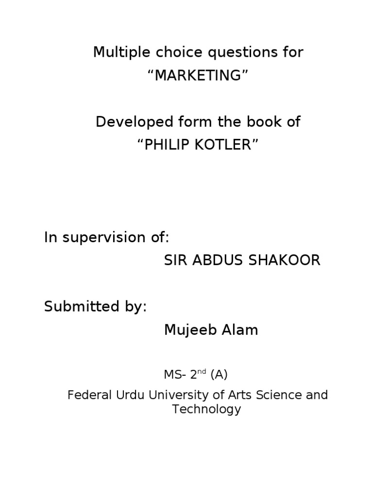 Marketing Multiple Choice Questions With Answers Pdf Retail