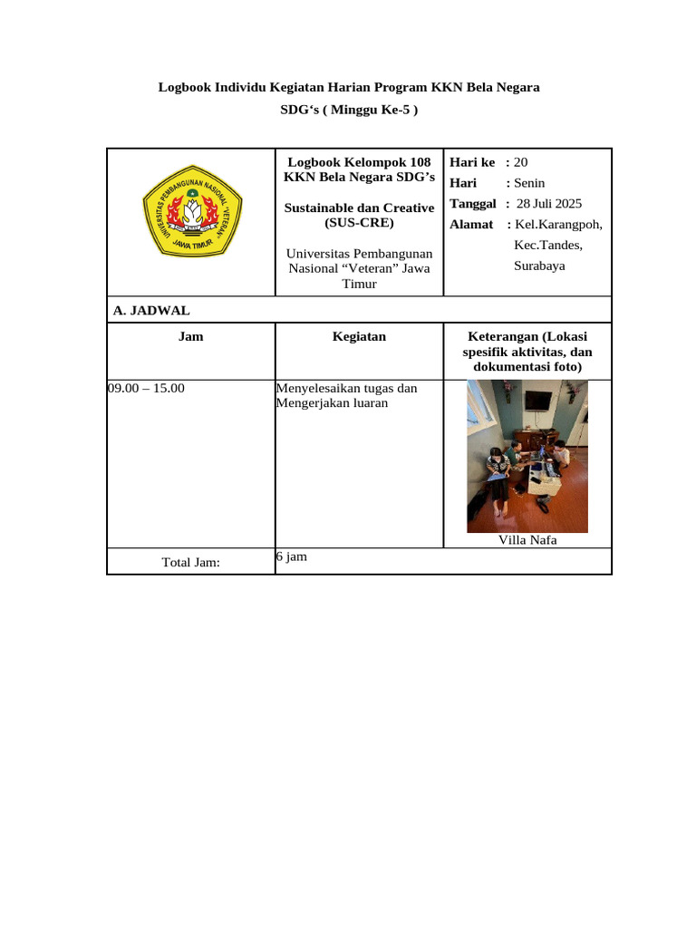 Logbook Individu Kegiatan Harian Program KKN Bela Negar1 | PDF