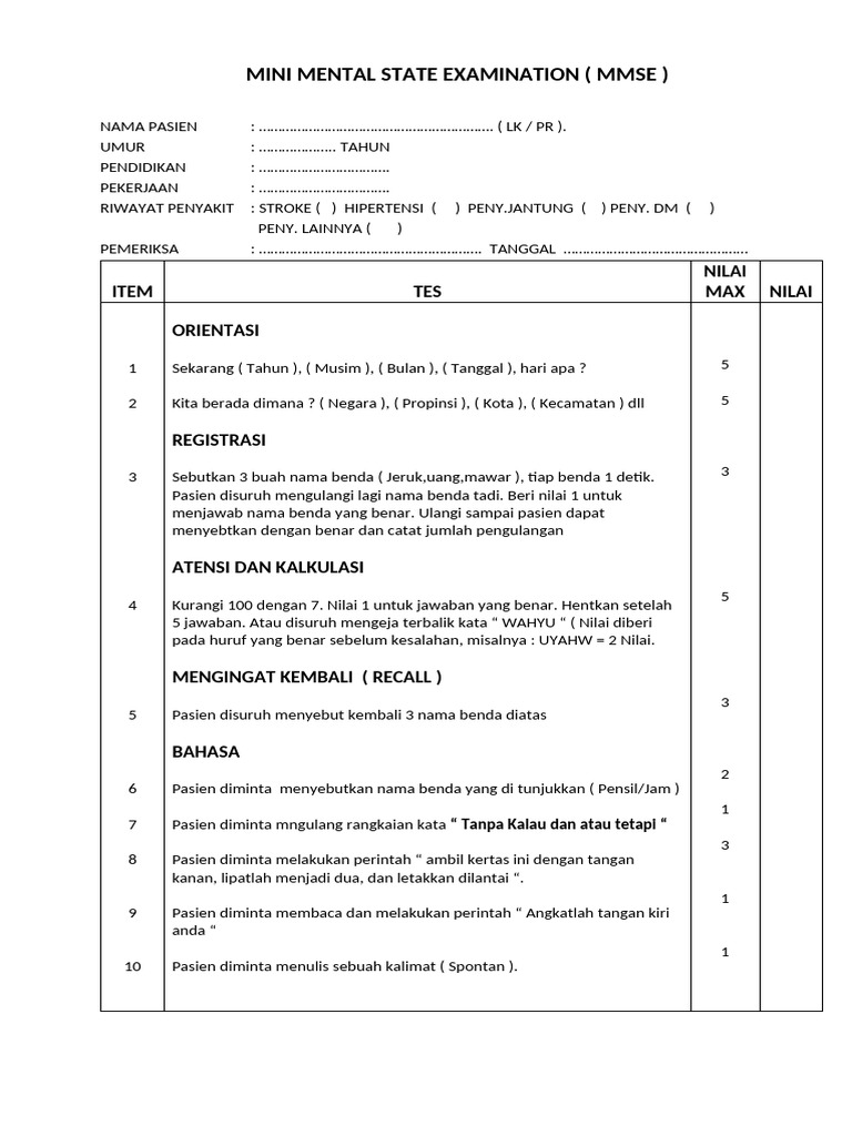 Panduan Mini Mental State Examination | PDF
