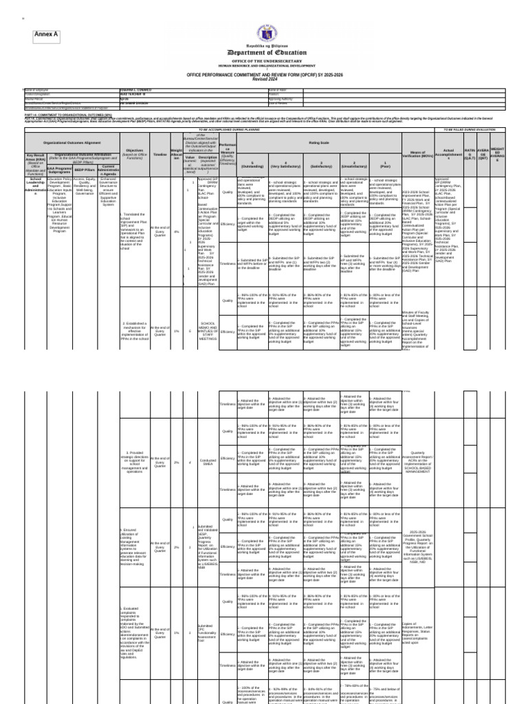 SMI Copy of SY 2025 2026 OPCRF - SAMAR 1 | PDF | Business