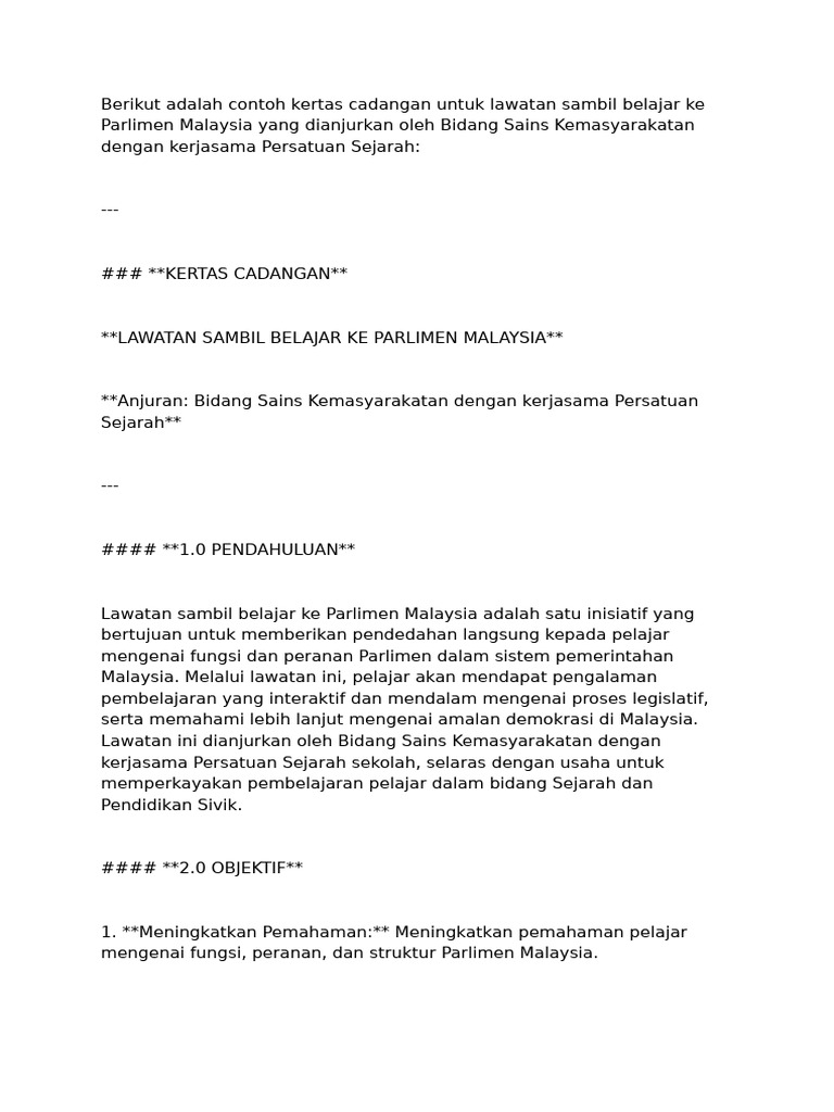 Berikut Adalah Contoh Kertas Cadangan Untuk Lawatan Sambil Belajar Ke ...