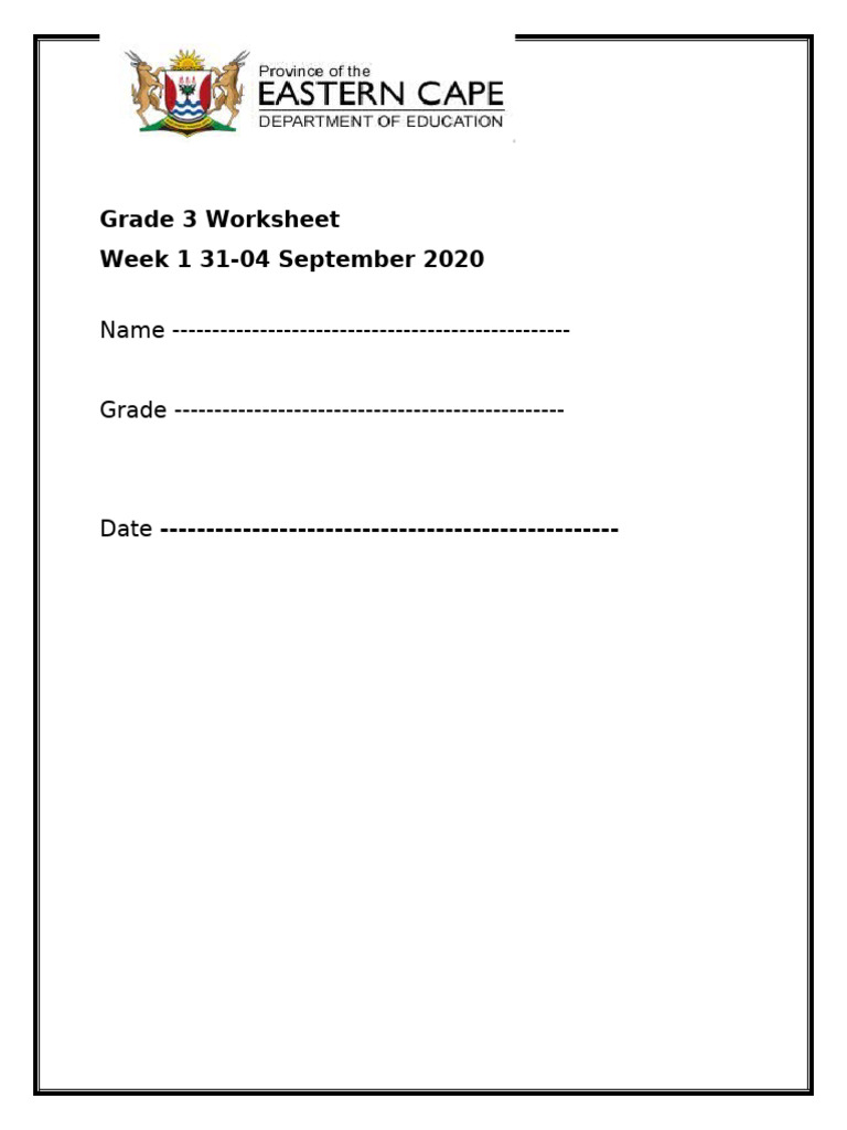 00 GRADE 3 EFAL WORKSHEET 31 04 Sept | PDF | Human Communication ...
