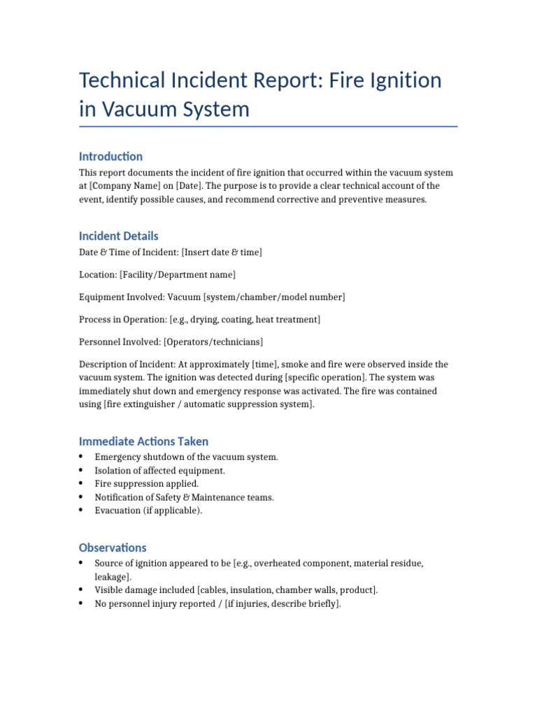 Vacuum Fire Incident Report | PDF | Fires | Vacuum