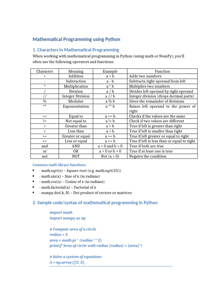 Mathematical Programming | PDF | Multiplication | Mathematics