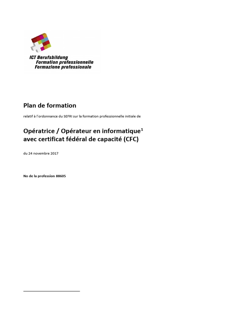 Plan de formation CFC Opérateur informatique | PDF | Informatique ...