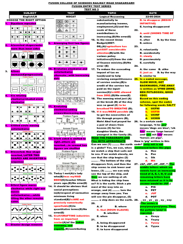 MDCAT Logical Reasoning Test 3 | PDF