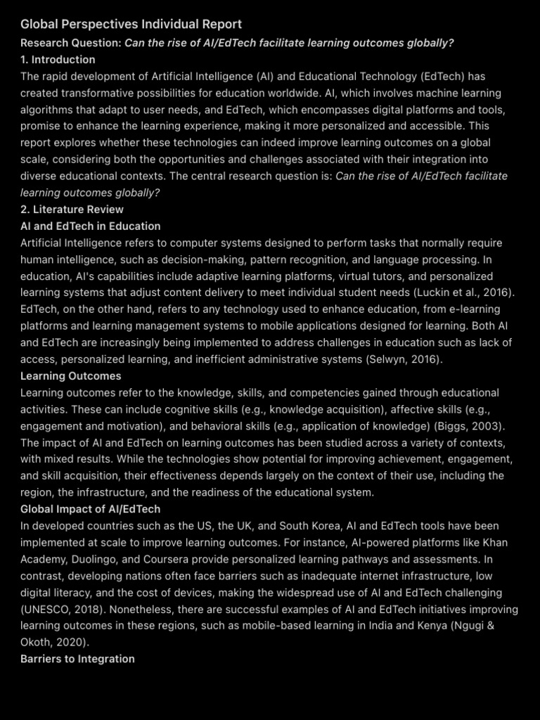 Global Perspectives Individual Report | PDF | Educational Technology ...