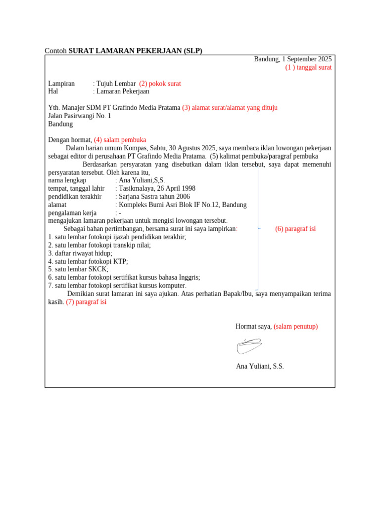 Contoh Surat Lamaran Pekerjaan SLP | PDF