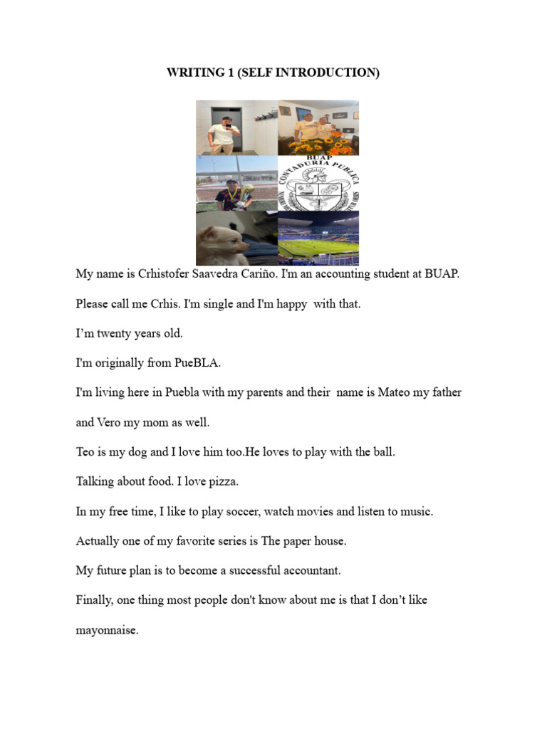 Writing 1 (Self Introduction) | PDF