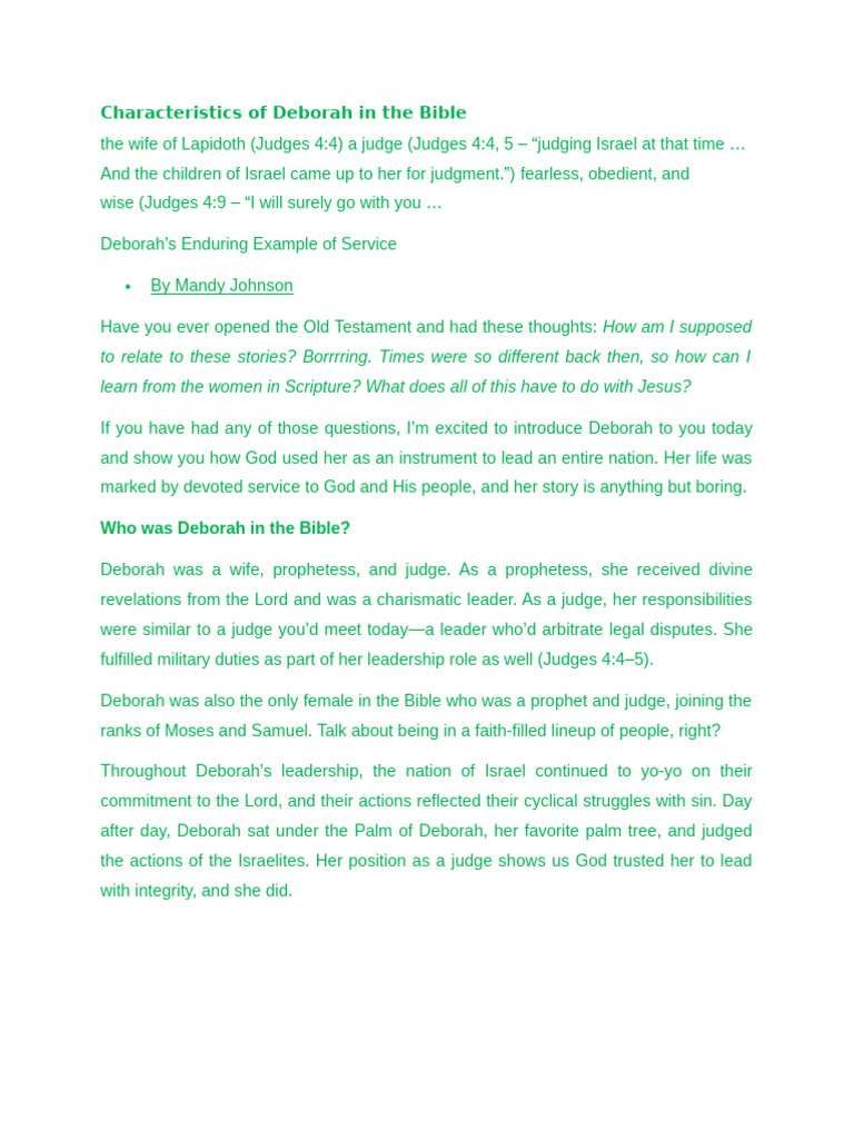 Characteristics of Deborah in The Bible | PDF | Daniel (Biblical Figure ...