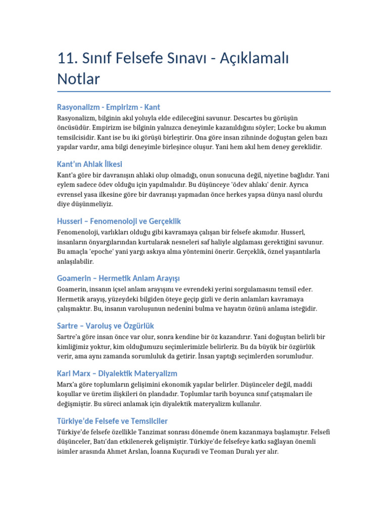 11 Sinif Felsefe Aciklamali | PDF