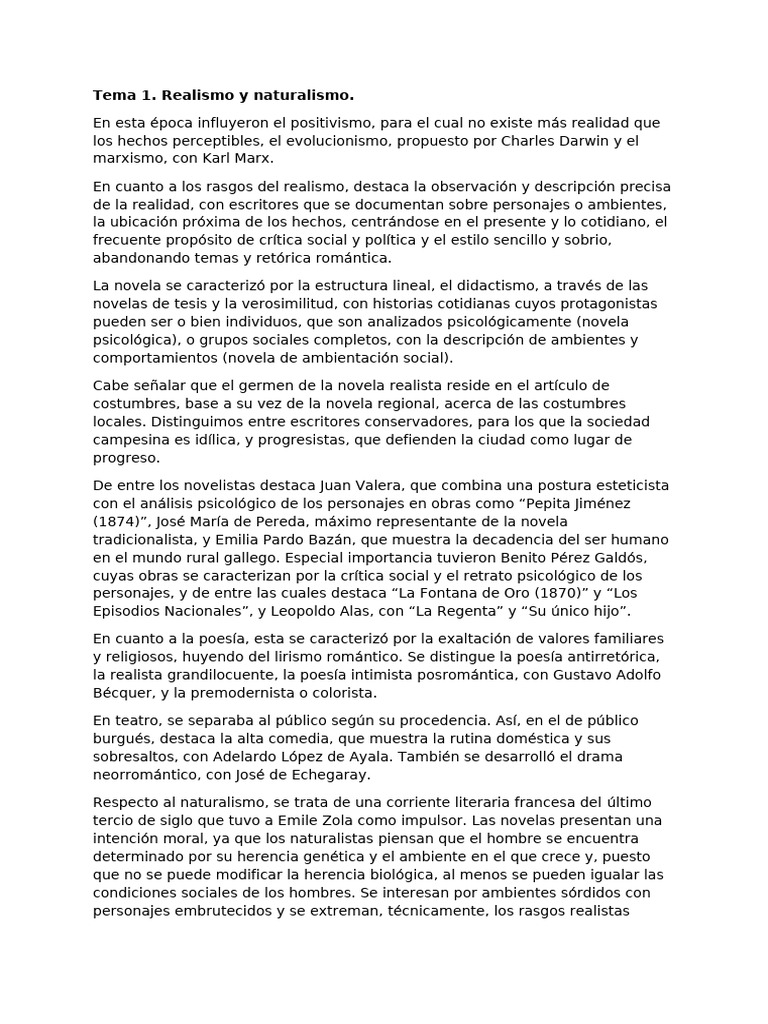 Realismo y Naturalismo T1 Lit | PDF | Realismo literario | Educación en ...