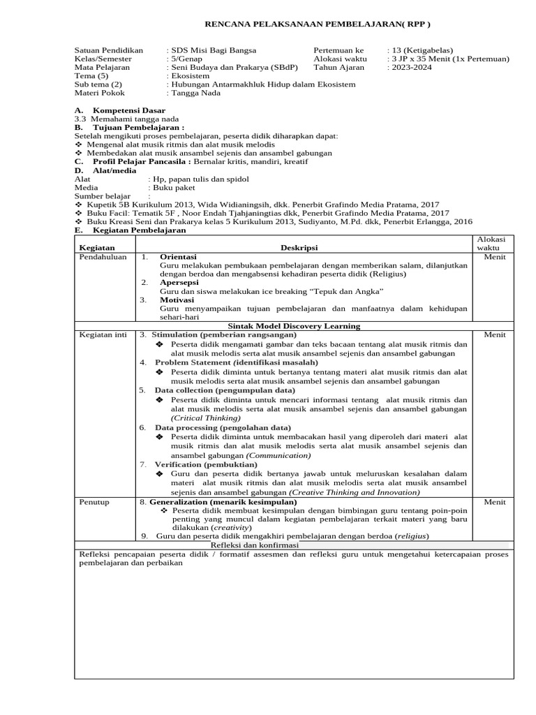 RPP SBDP 5 Pertemuan 10 Sems 2 | PDF