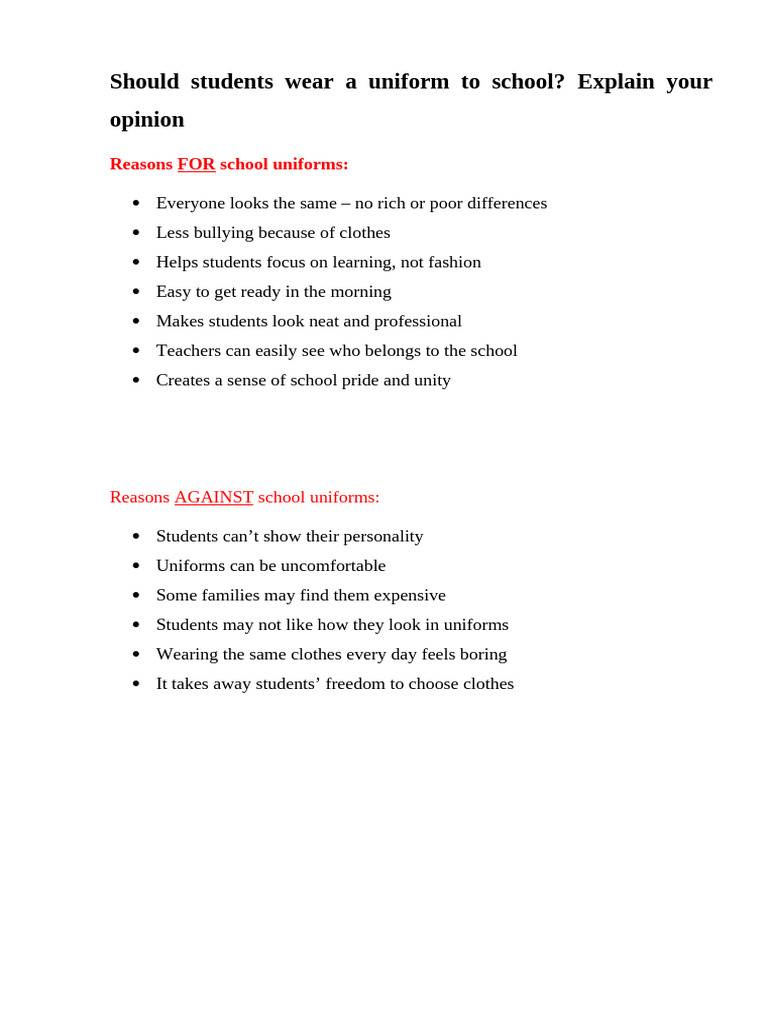 Should Students Wear A Uniform To School | PDF