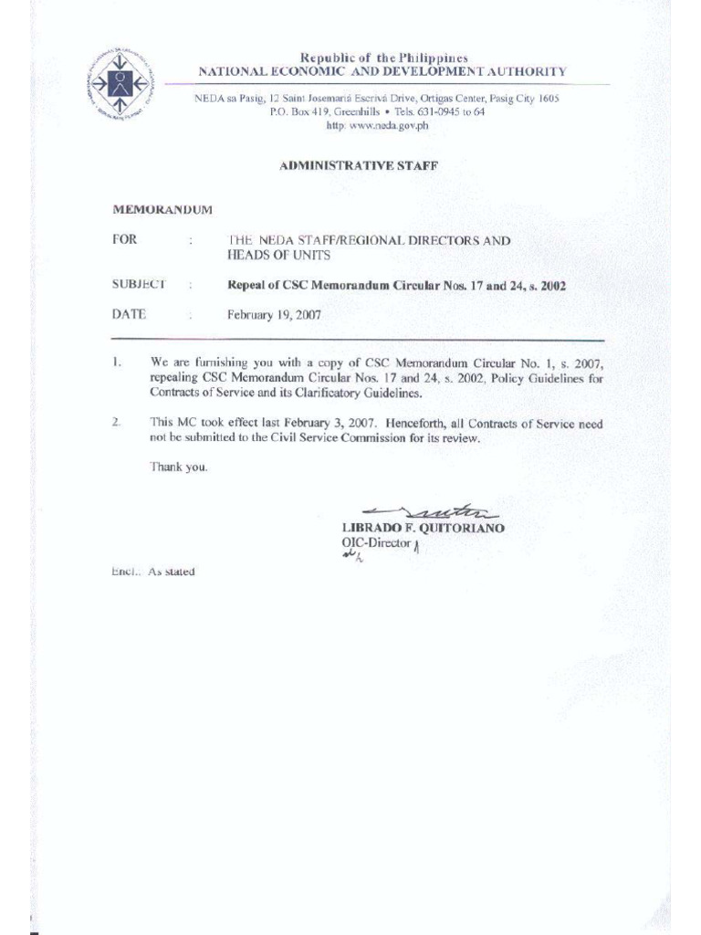 Memo Re Repeal of CSC MC S 17 & 24, S 2002 | PDF