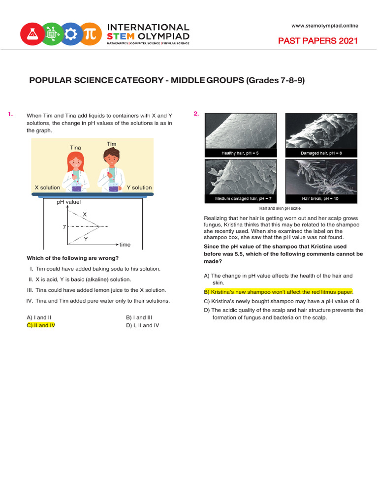 Stem Olympiad Past Papers Overview | PDF | Small Intestine | Ph