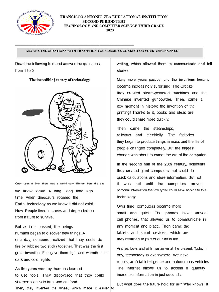Technology Evolution Test for 3rd Grade | PDF