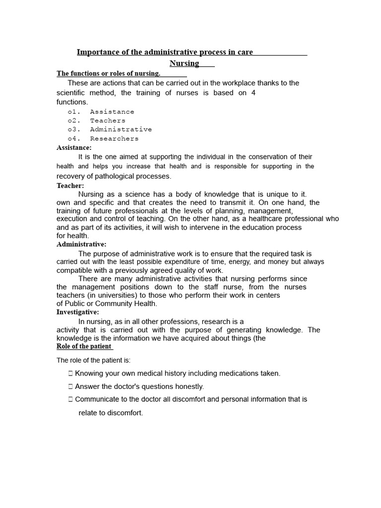 Importance of The Administrative Process in Nursing Care | PDF ...