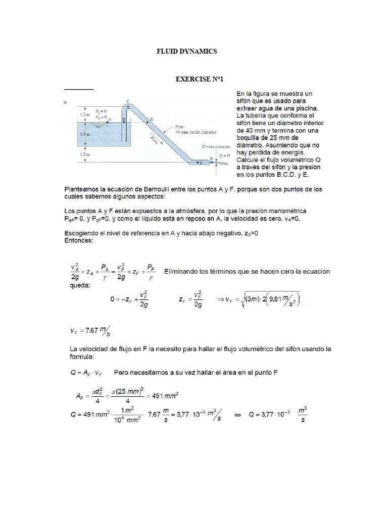Solution Exercises (Bernoulli) Emptying and Filling of Tanks PDF | PDF ...