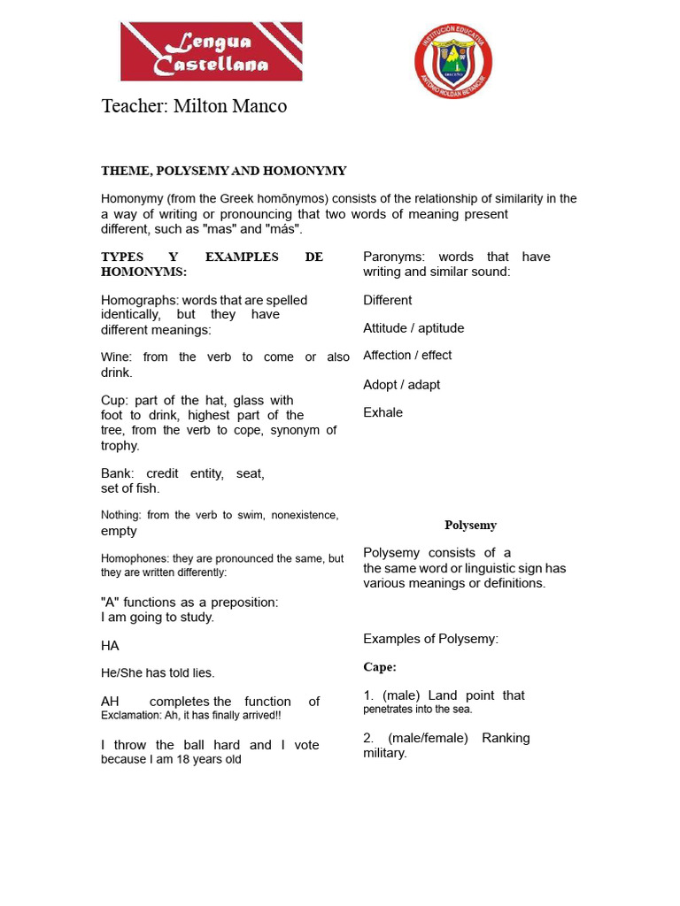 Understanding Homonymy and Polysemy | PDF | Semantic Units | Semantics