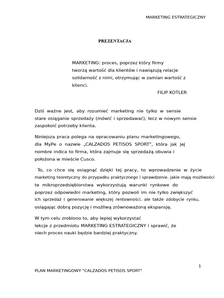 Plan Marketingowy | PDF