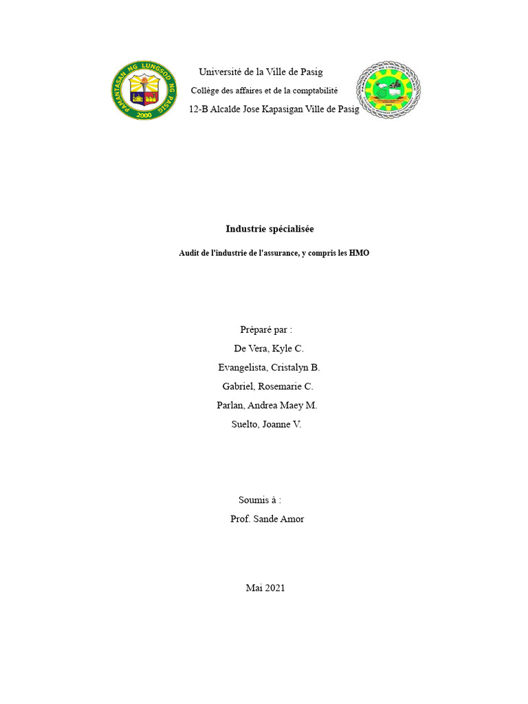 Groupe-8-Audit-de-l'industrie Des Assurances y Compris HMO | PDF ...