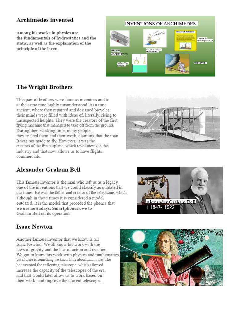 Notable Inventors and Their Creations | PDF | Invention | Telephone