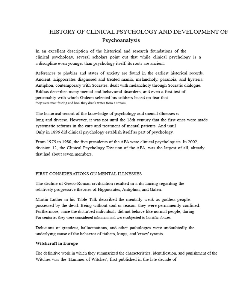 History of Clinical Psychology and The Development of Psychoanalysis ...