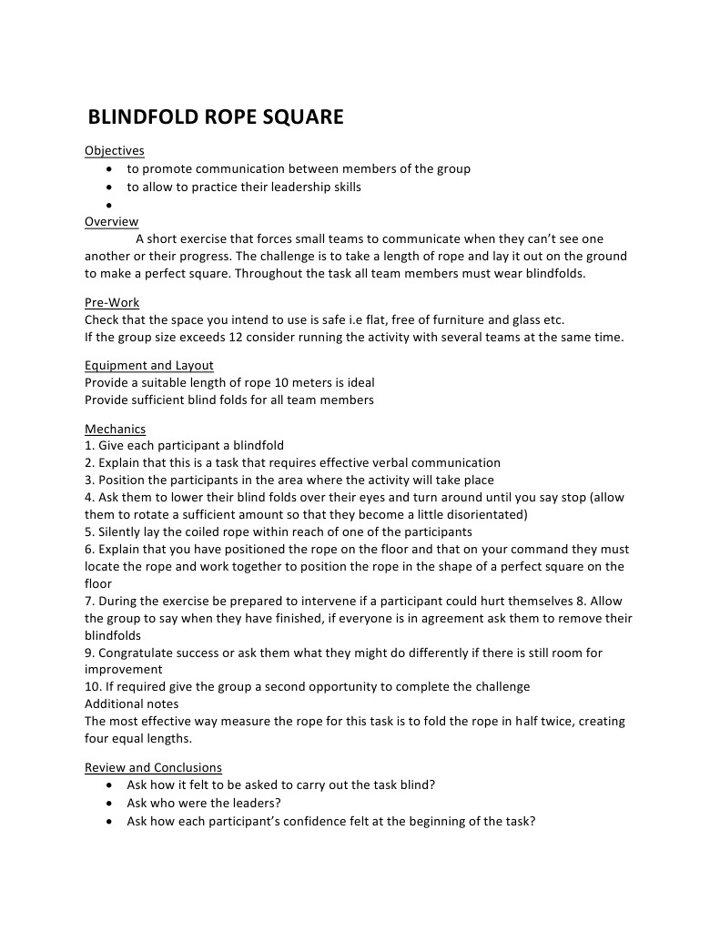 Blindfold Rope Square Team Exercise | PDF