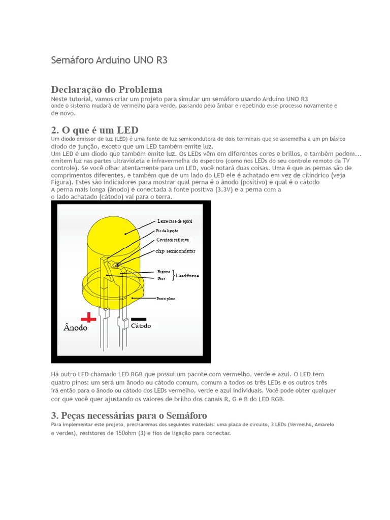 Semáforo Arduino UNO R3 | PDF | Diodo emissor de luz | Eletrônicos