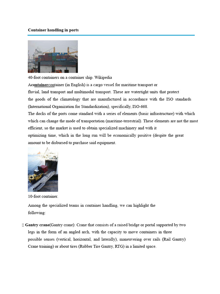 Container Handling in Ports | PDF | Crane (Machine) | Cargo