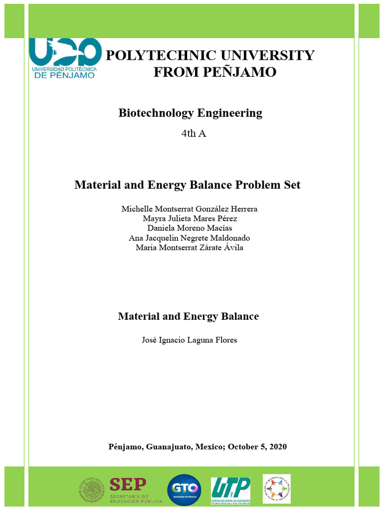 Problematic Balance of Material and Energy | PDF | Methane | Carbon Dioxide