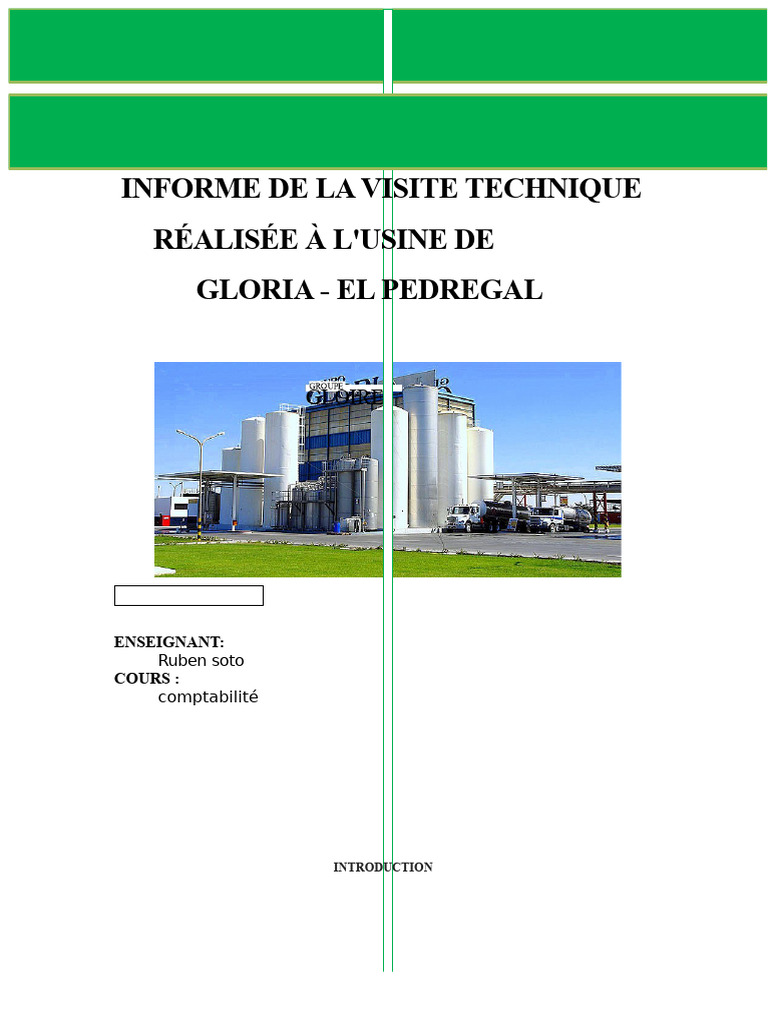Rapport sur la visite de l'usine Gloria | PDF | Ph | Lait
