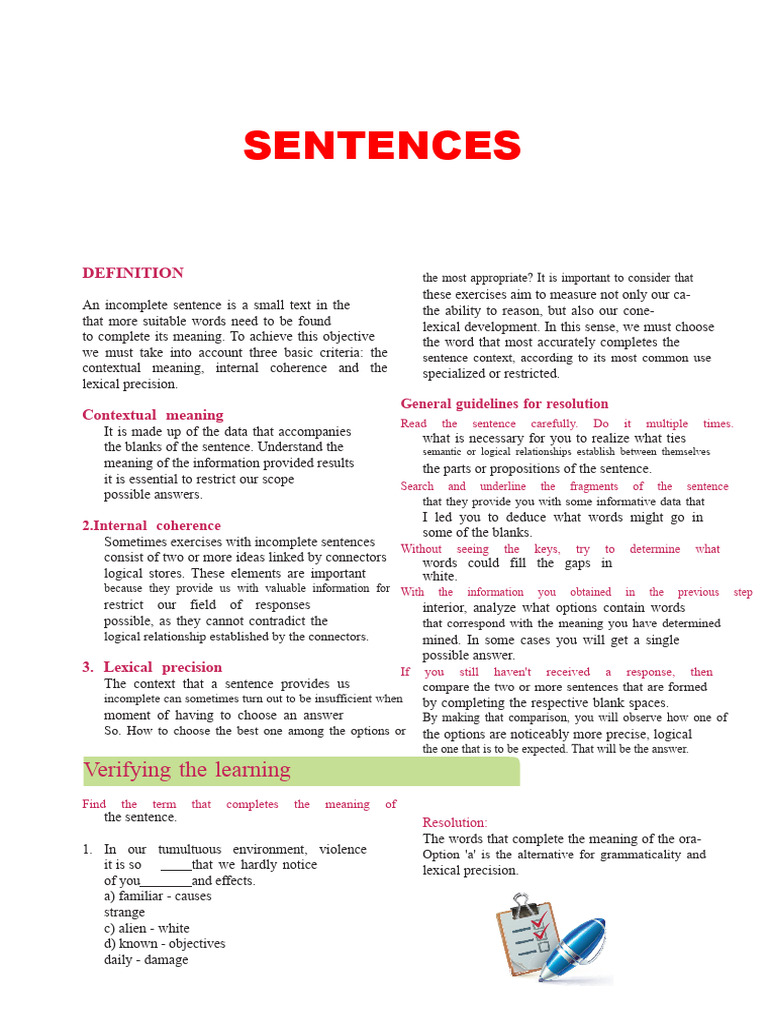 Incomplete Sentence Activities For Fourth Grade Secondary | PDF ...