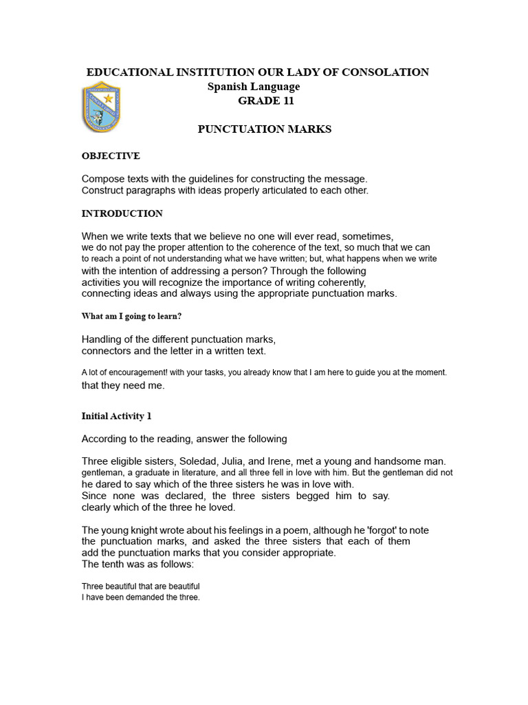 Activity Punctuation Signs Grade 11 | PDF | Comma | Semantics