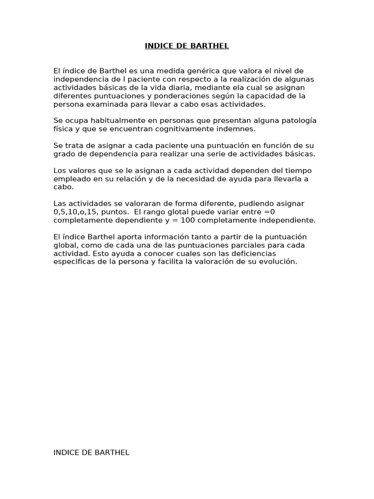 Evaluación del Índice de Barthel | PDF