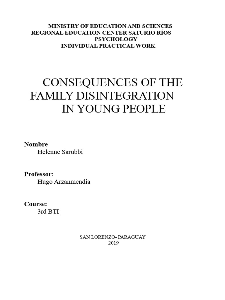 Consequences of Family Disintegration in The Lives of Young People ...