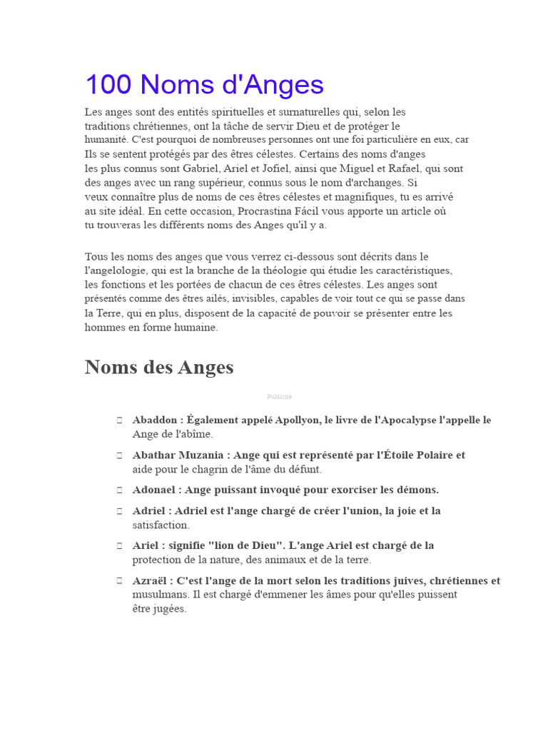 100 Noms D'anges | PDF | Ange | Archange