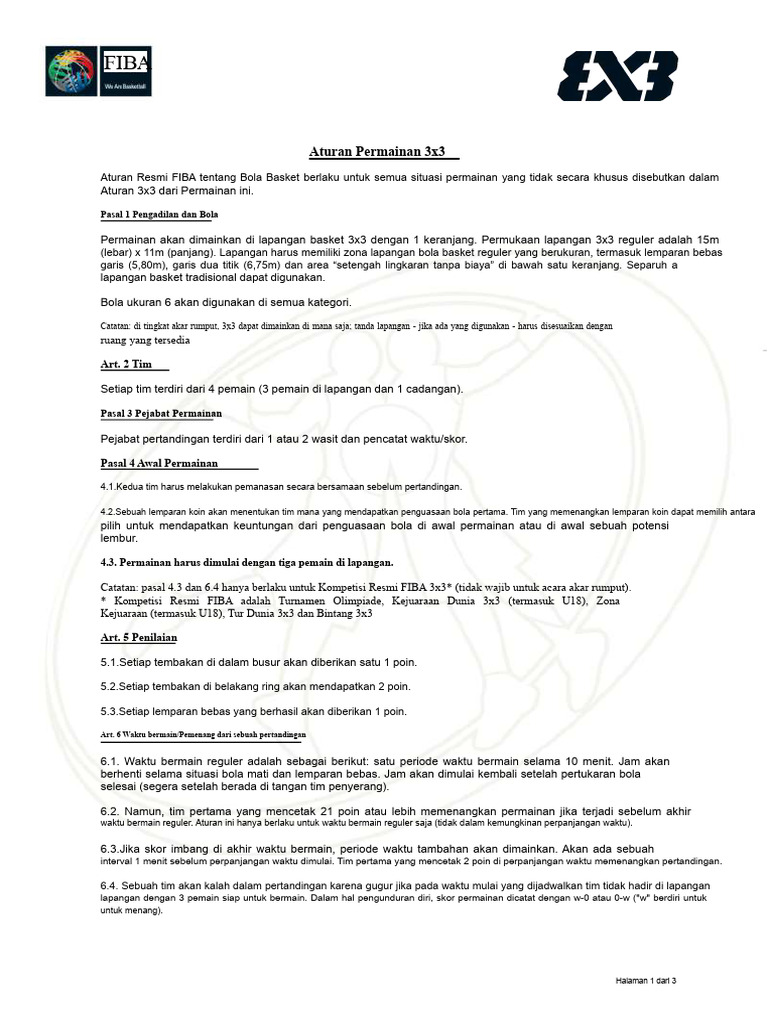 Aturan Basket 3x3 | PDF